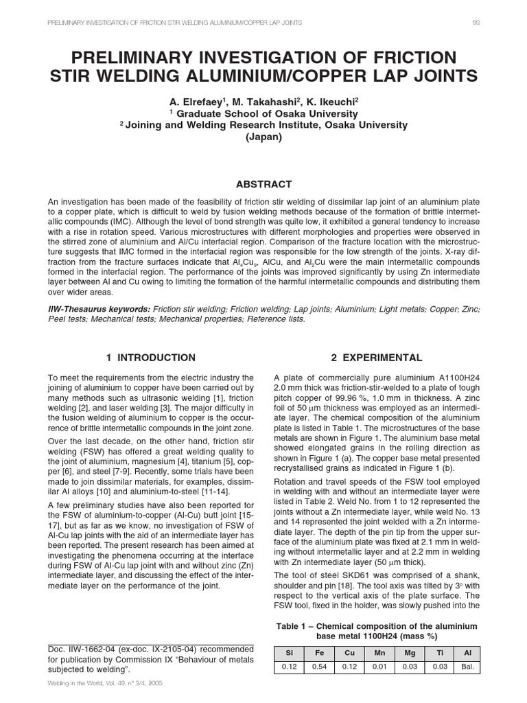 Preliminary Investigation of Friction Stir Welding Aluminum | PDF ...