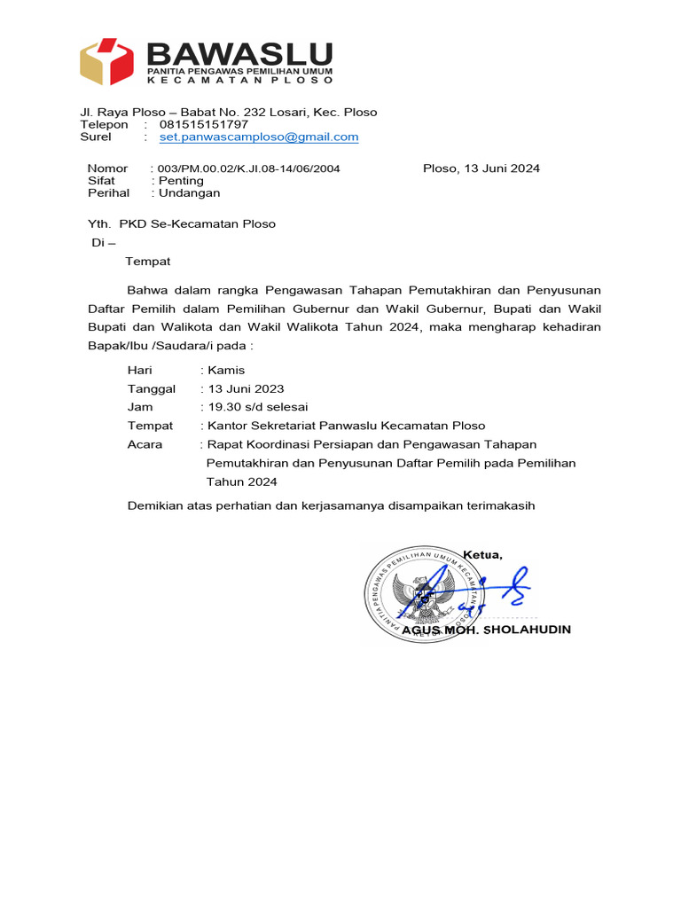 Undangan Rakor Persiapan Pantarlih PKD | PDF