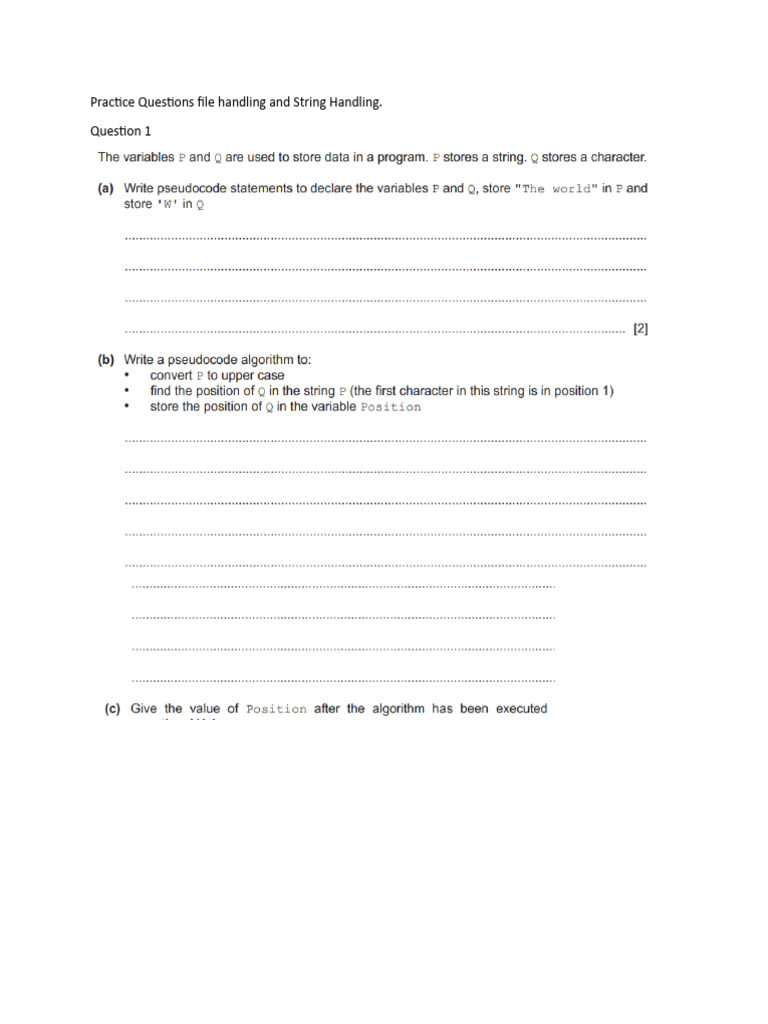 Practice Questions Strings and File Handling | PDF