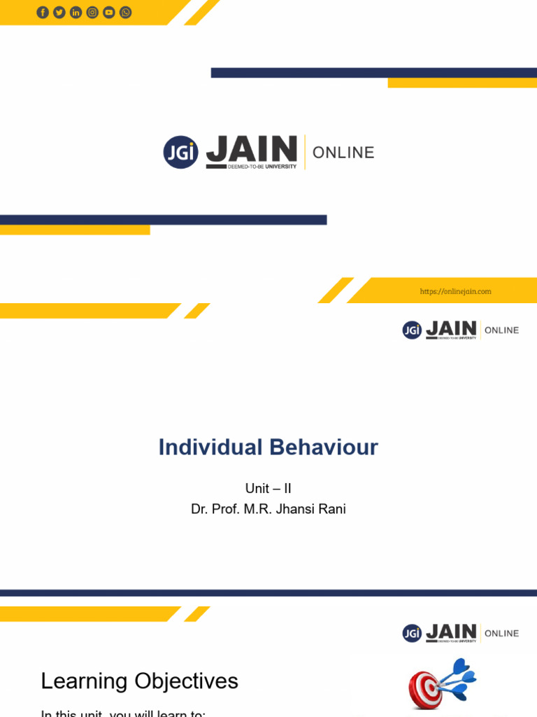 Unit 2 - Individual Behavior | PDF | Attitude (Psychology) | Job ...