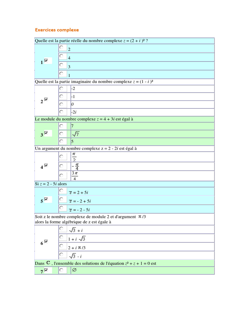 Exercices sur les Nombres Complexes | PDF | Nombre complexe | Fonction ...