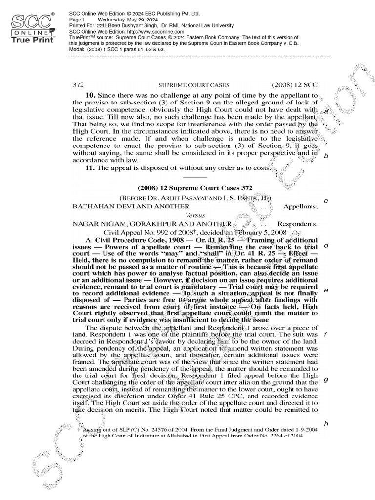 Bachahan Devi v. Nagar Nigam, Gorakhpur, (Para 10,11) | PDF | Federal ...