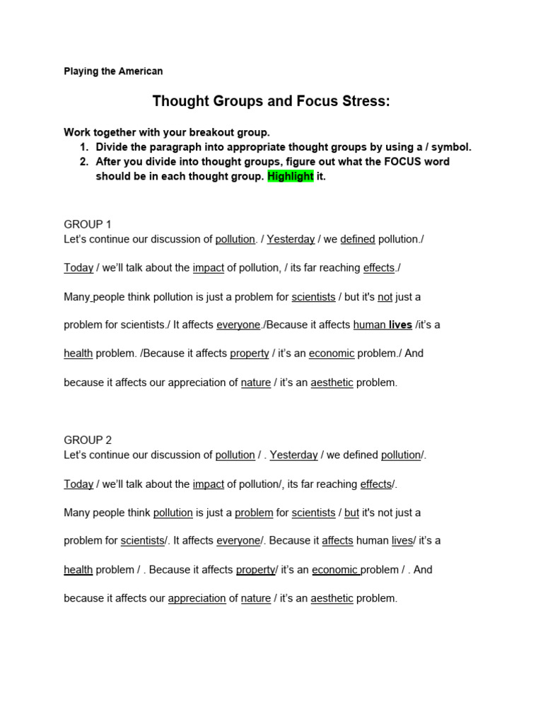 Thought Groups and Focus Stress | PDF | Pizza | Pollution