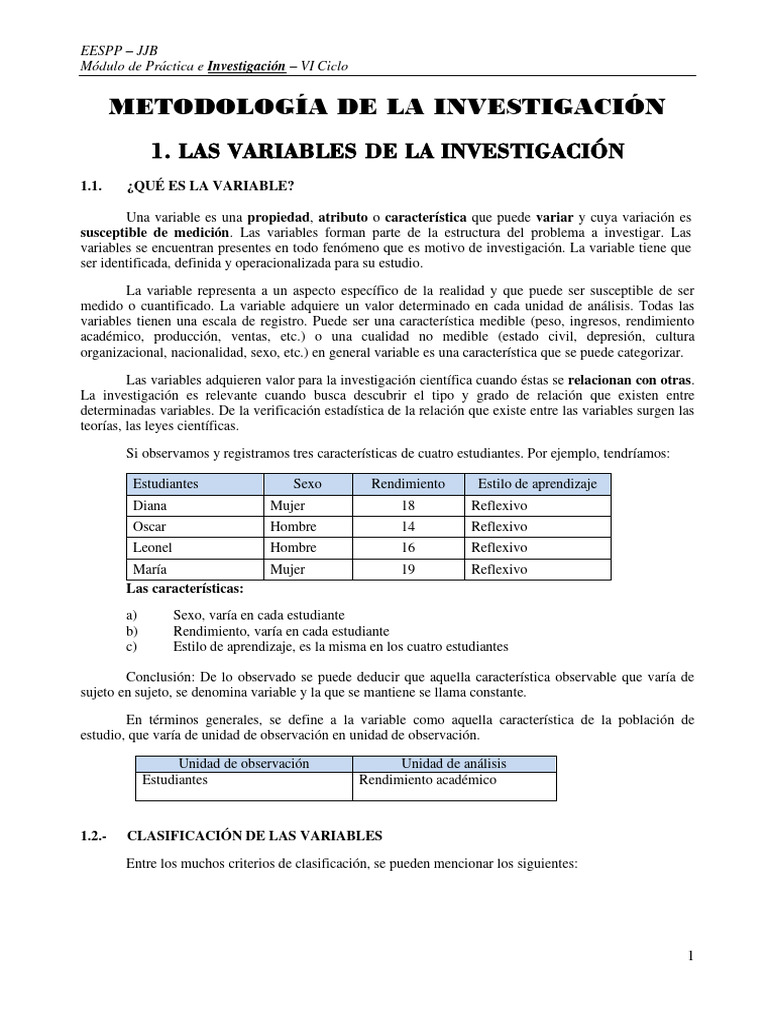 Metodología de La Investigacion - Las Variables | PDF | Comprensión lectora | Aprendizaje