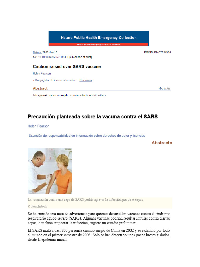 Precaución Planteada Sobre La Vacuna Contra El SARS | PDF | Virus | Inmunología