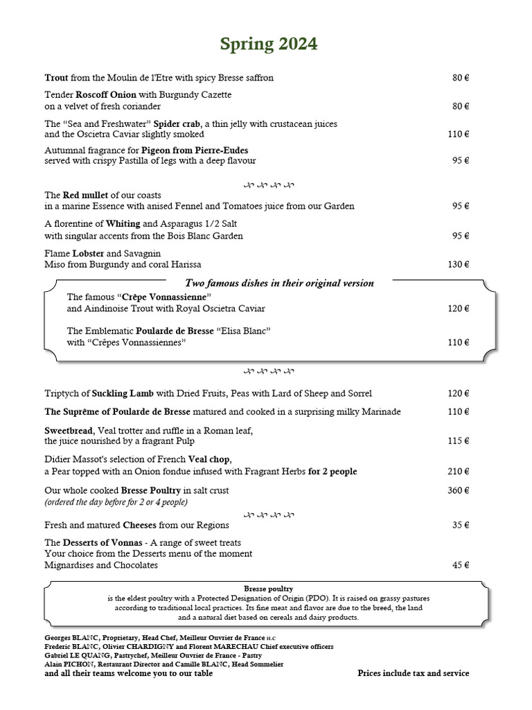 Carte Et Menu Georges Blanc Restaurant Uk | PDF | Food And Drink ...