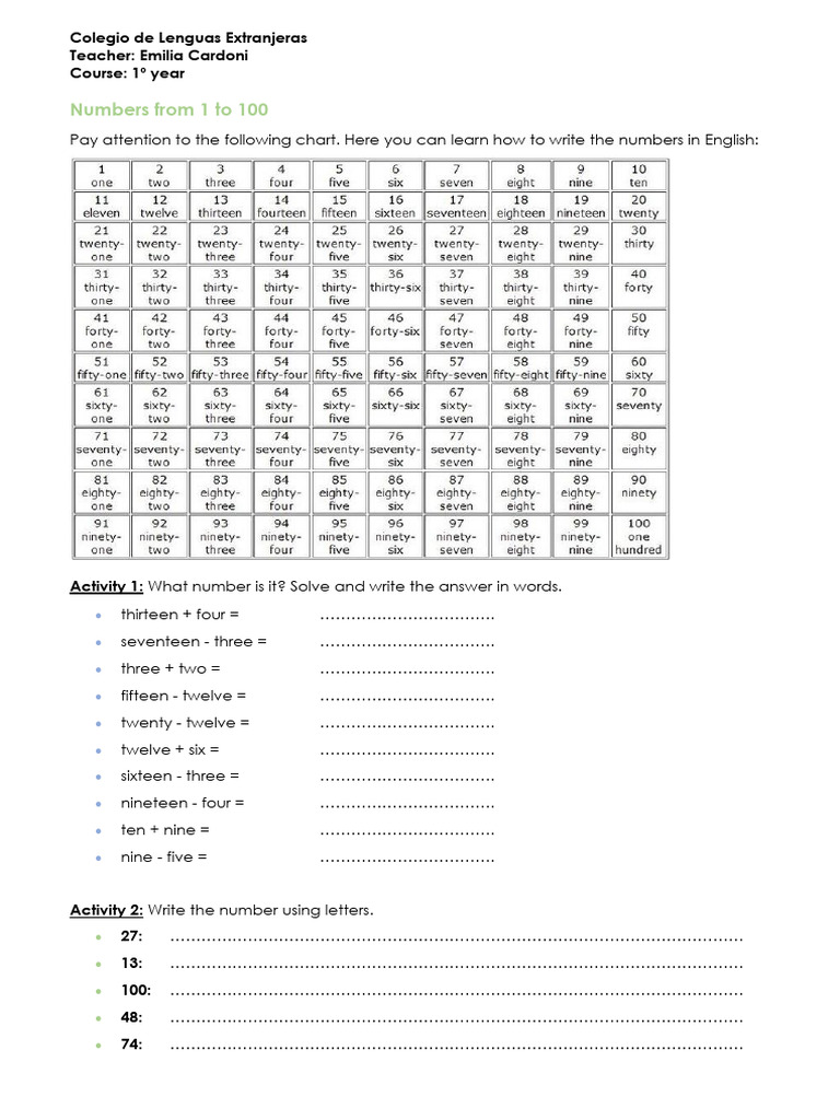 PRACTICE. Numbers, Colours and Classroom Objects | PDF | Learning ...
