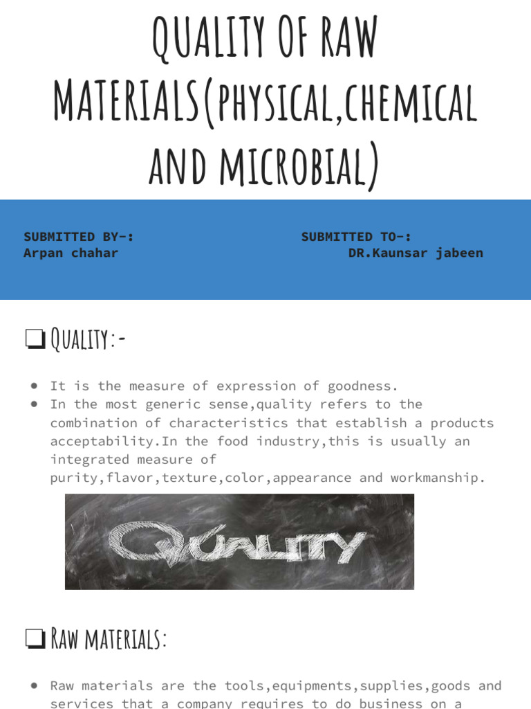 Quality Assessment of Raw Materials | PDF | Foods | Vegetables