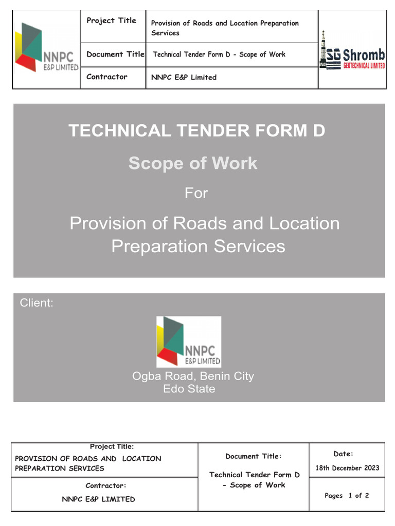 Technical Tender Form D - Scope of Works | PDF | Business