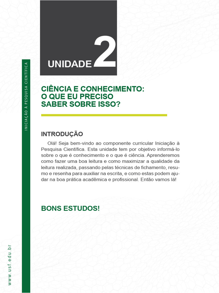 USF PED U2 Iniciação Pesquisa Científica | PDF | Science | Conhecimento