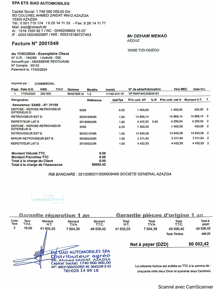 Facture Master Rétroviseurs | PDF