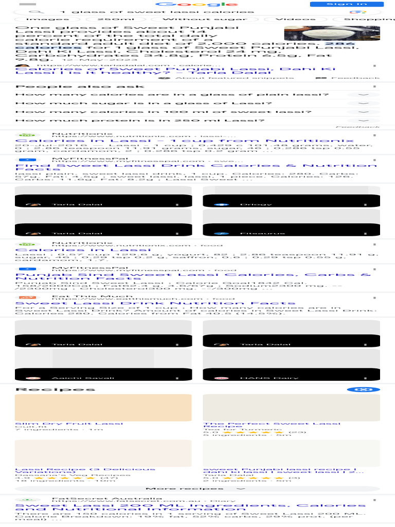 1 Glass of Sweet Lassi Calories - Google Search | PDF | Calorie ...