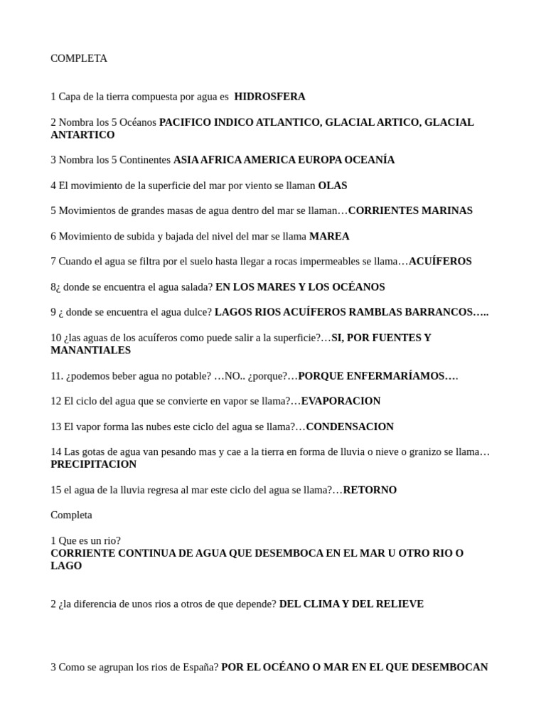 Repaso Tema 2.odt Soluciones | PDF | Mar | Agua