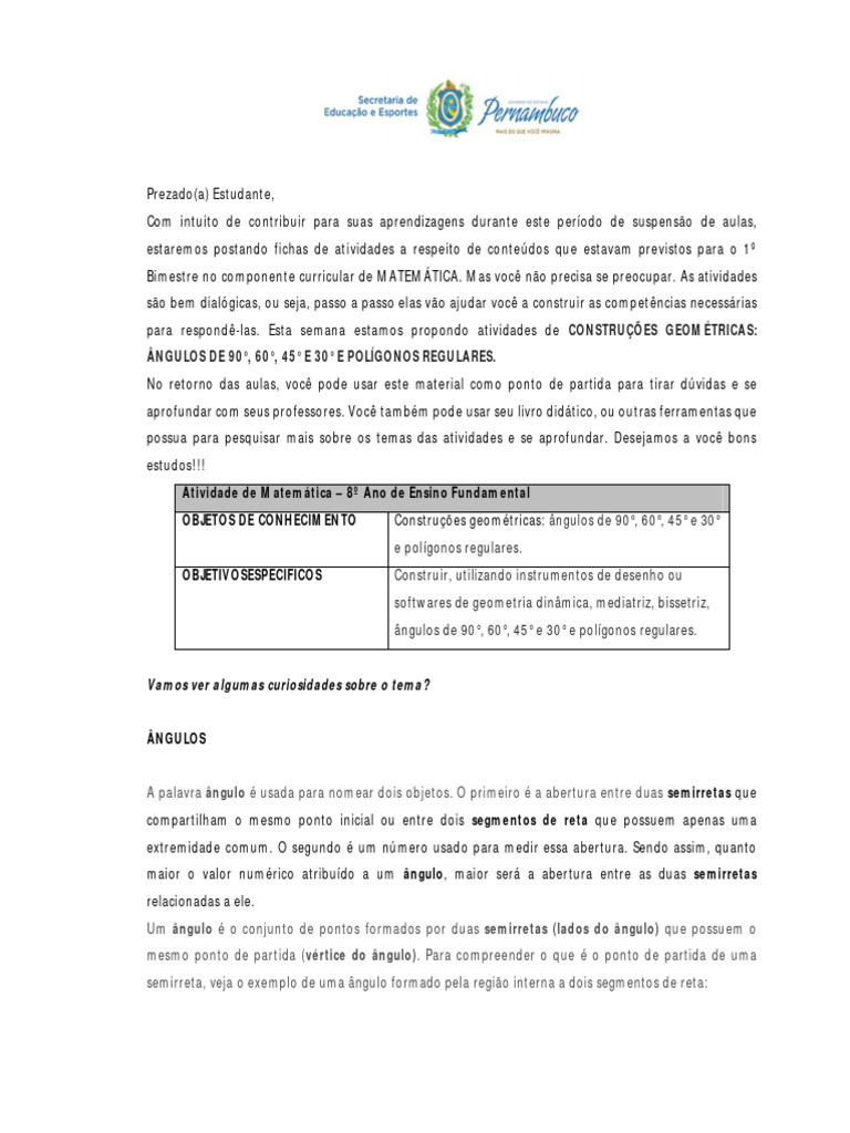 Aula 5 - Construções Geométricas Ângulo e Polígonos | PDF | Ângulo ...
