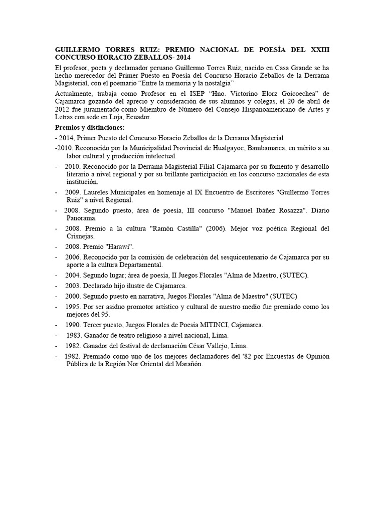 Guillermo Torres Ruiz | PDF | Poesía