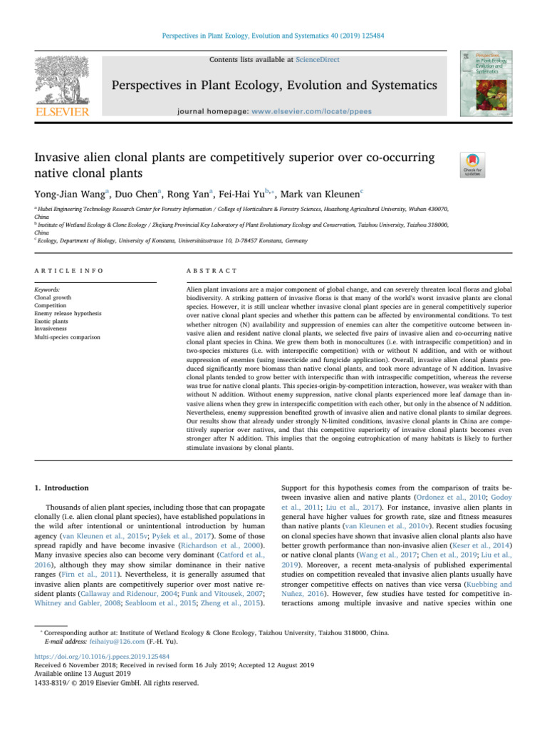 Invasive Clonal Plants' Competitive Edge | PDF | Invasive Species ...