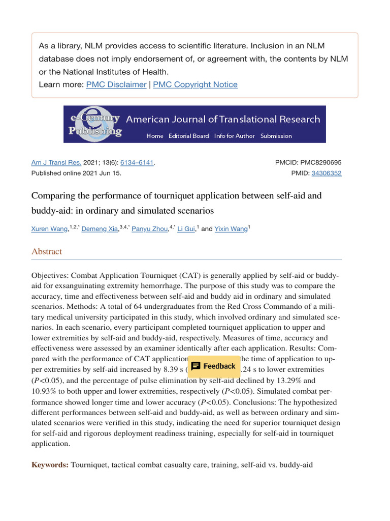 Comparing The Performance of Tourniquet Application Between Self-Aid ...