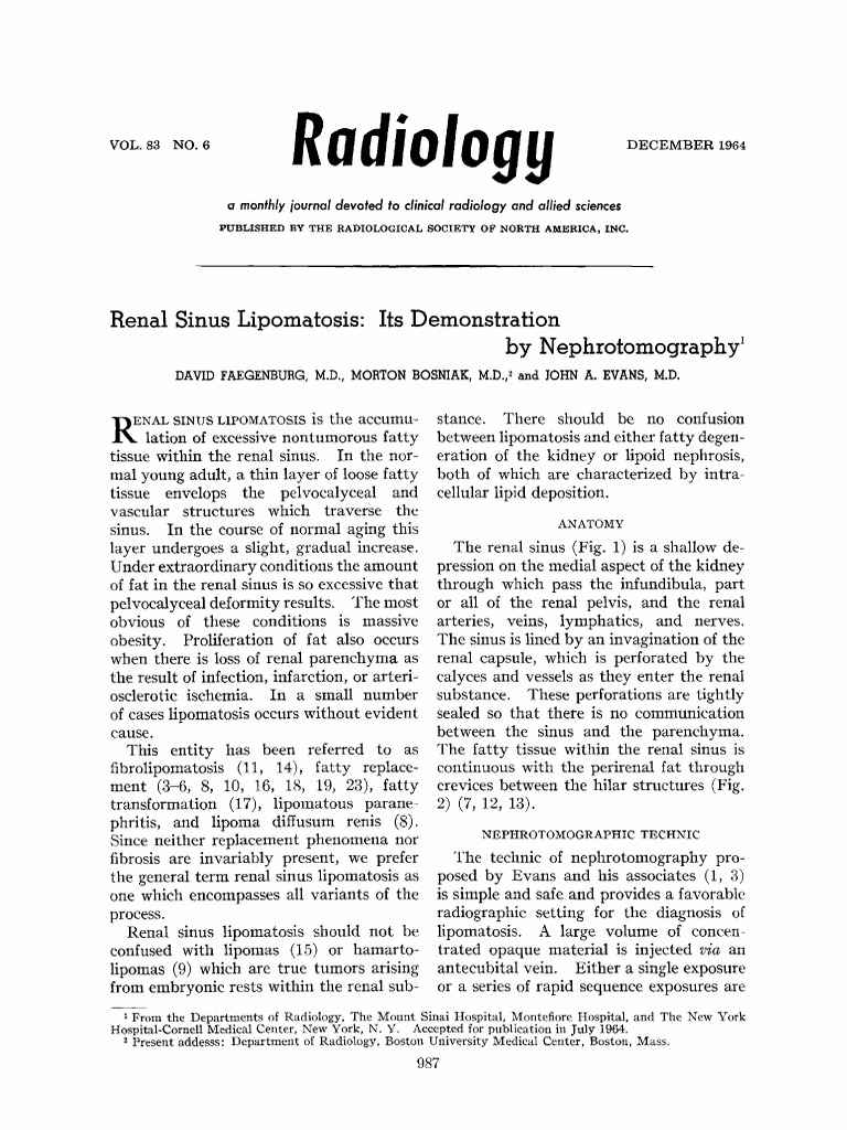 Renal Sinus Lipomatosis Nefrografia | PDF | Kidney | Medical Specialties