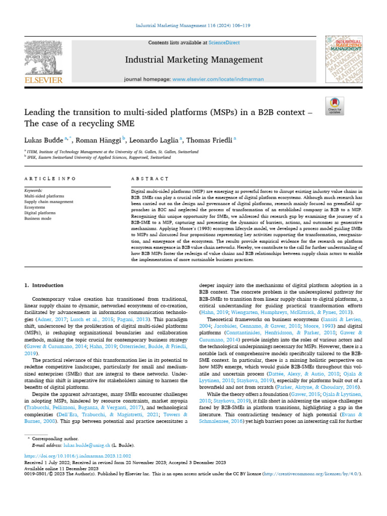 Leading The Transition To Multi Sided Platforms MSPs - 2024 - Industrial Marke | PDF | Business ...