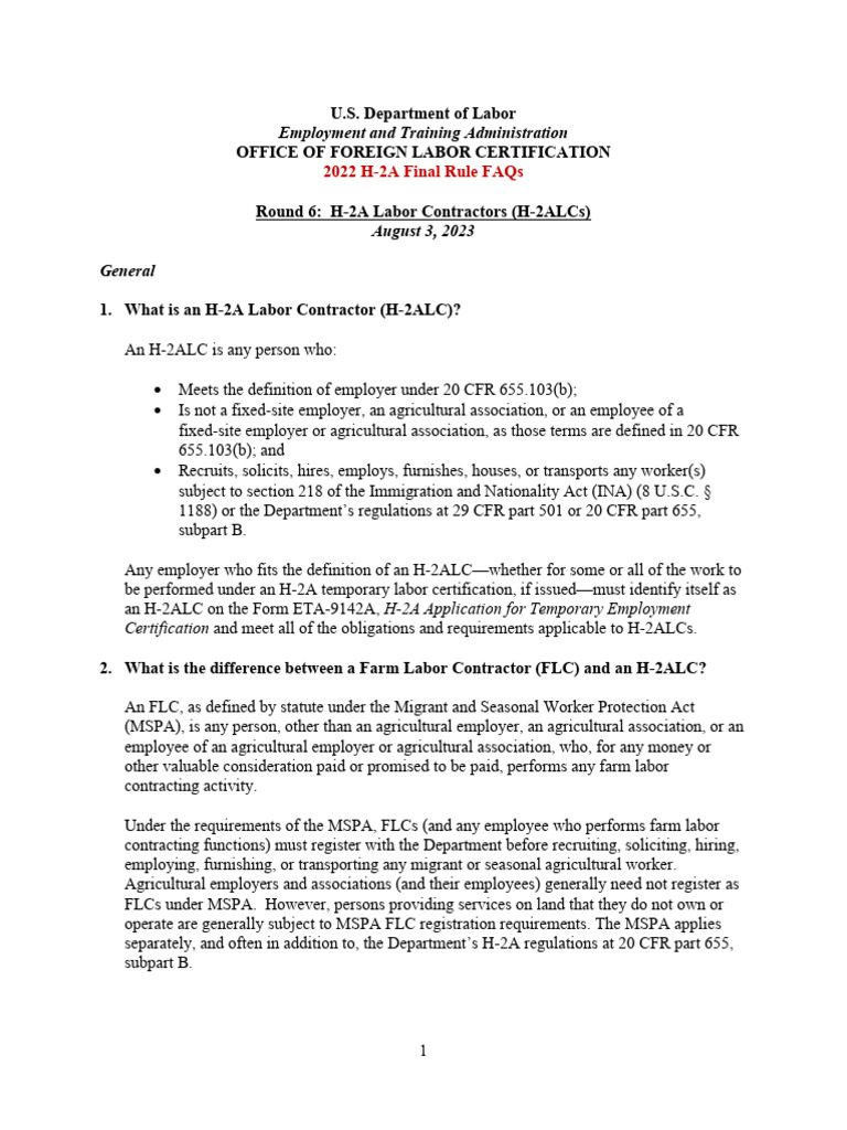 H-2A Labor Contractor Registration Guide | PDF | Employment | Temporary ...
