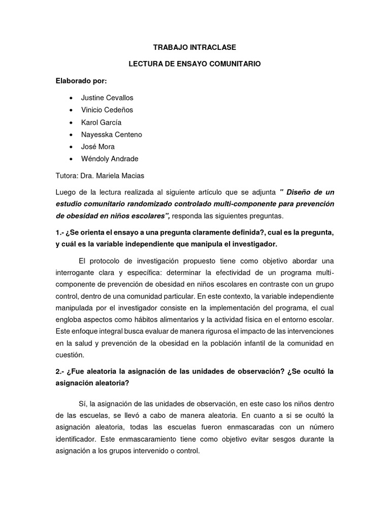 Ejercico de lectura Ensayo Comunitario | PDF | Escuelas | Parcialidad