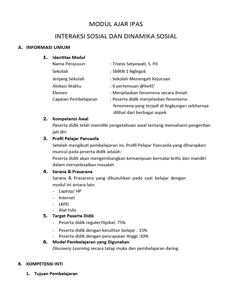 MODUL AJAR Interaksi Sosial | PDF | Karier & Perkembangan ...