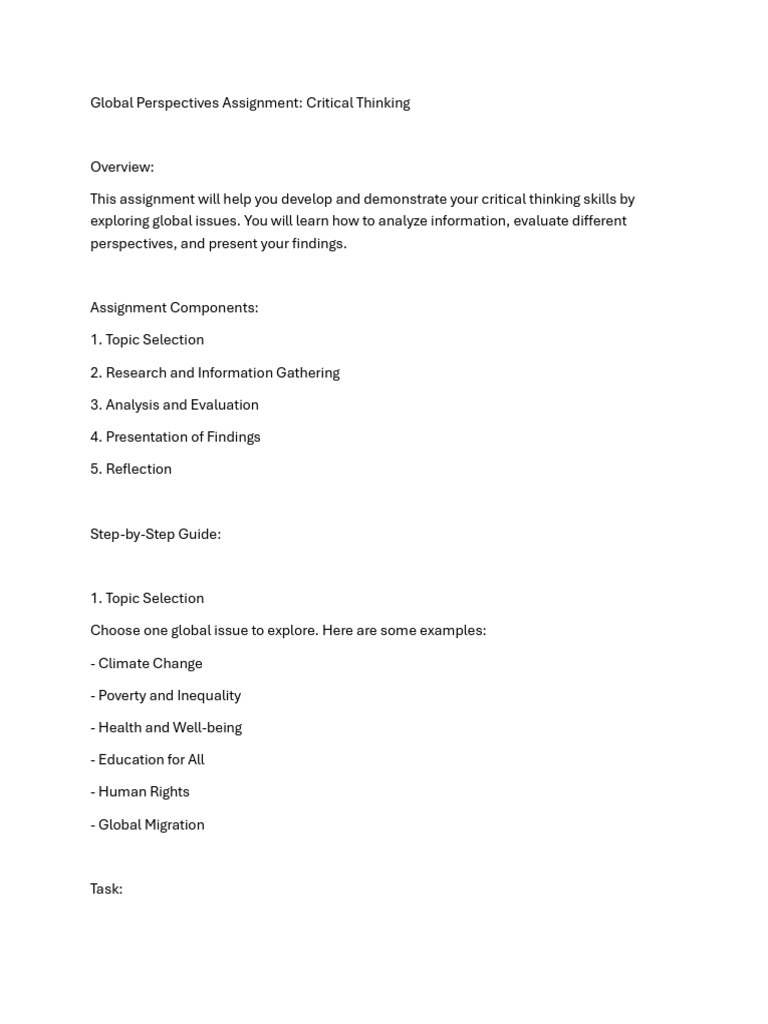 Global Perspectives Assignment. | PDF | Critical Thinking | Thought