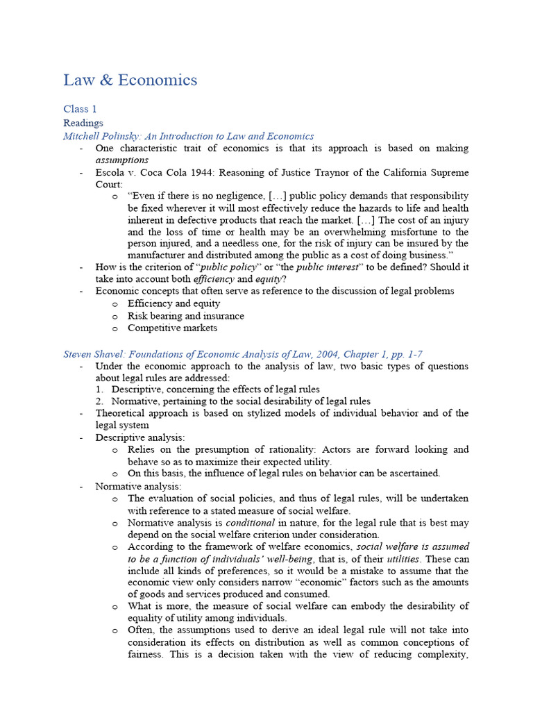 Law and Economics Script | PDF | Economics | Taxes