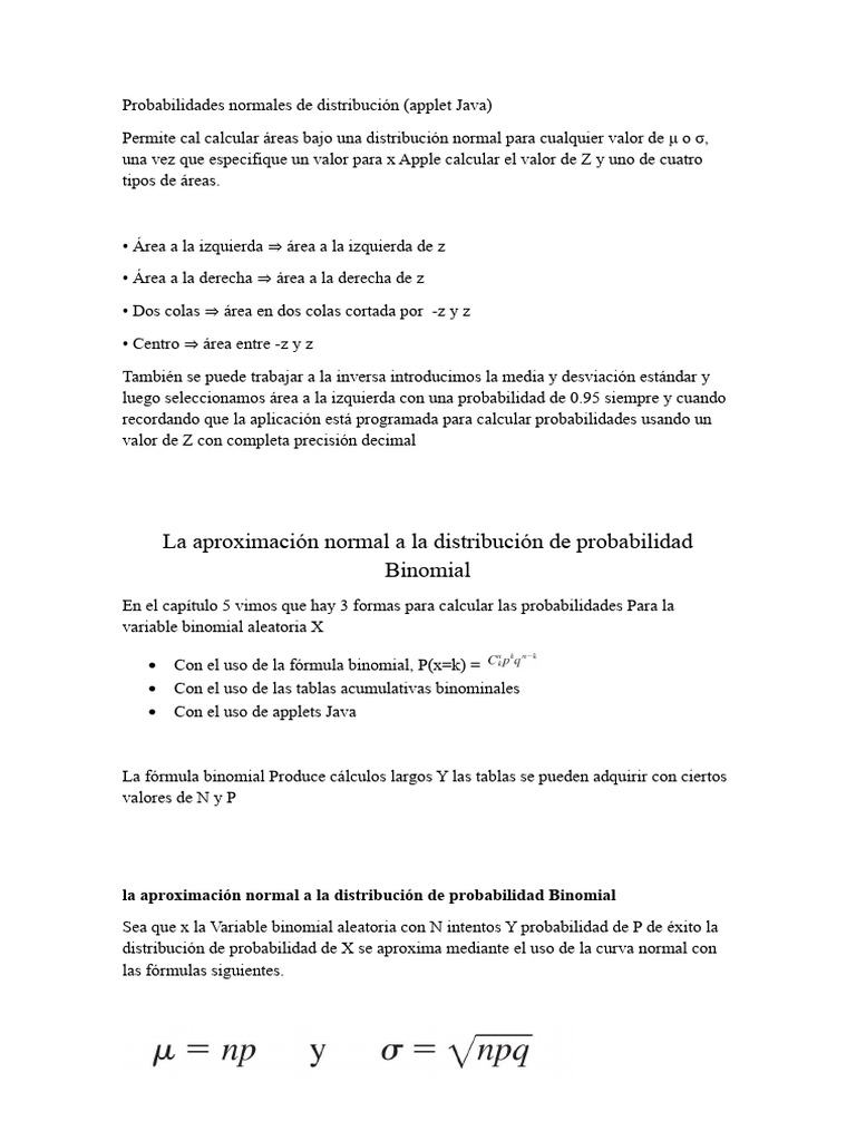 La Aproximación Normal A La Distribución de Probabilidad Binomial | PDF | Distribución normal ...