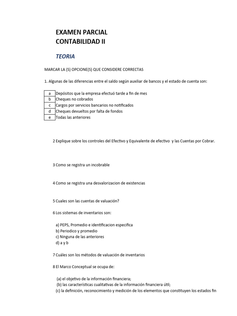 Preparacion Examen Parcial Contabilidad II | PDF | Servicios financieros | Economias