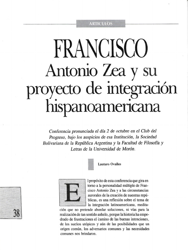 1990 L Ovalles Franisco Antonio Zea y Su Proyecto de Integracion | PDF