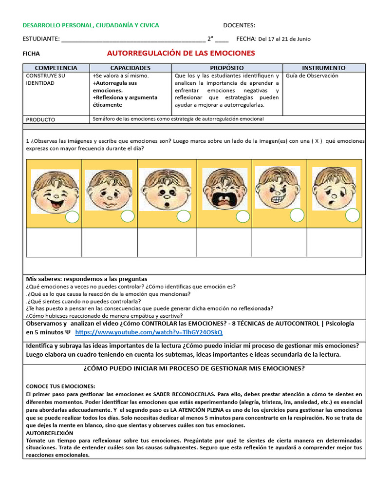 FICHA_Autorregulacion_de_emociones (1) | Descargar gratis PDF | Las ...
