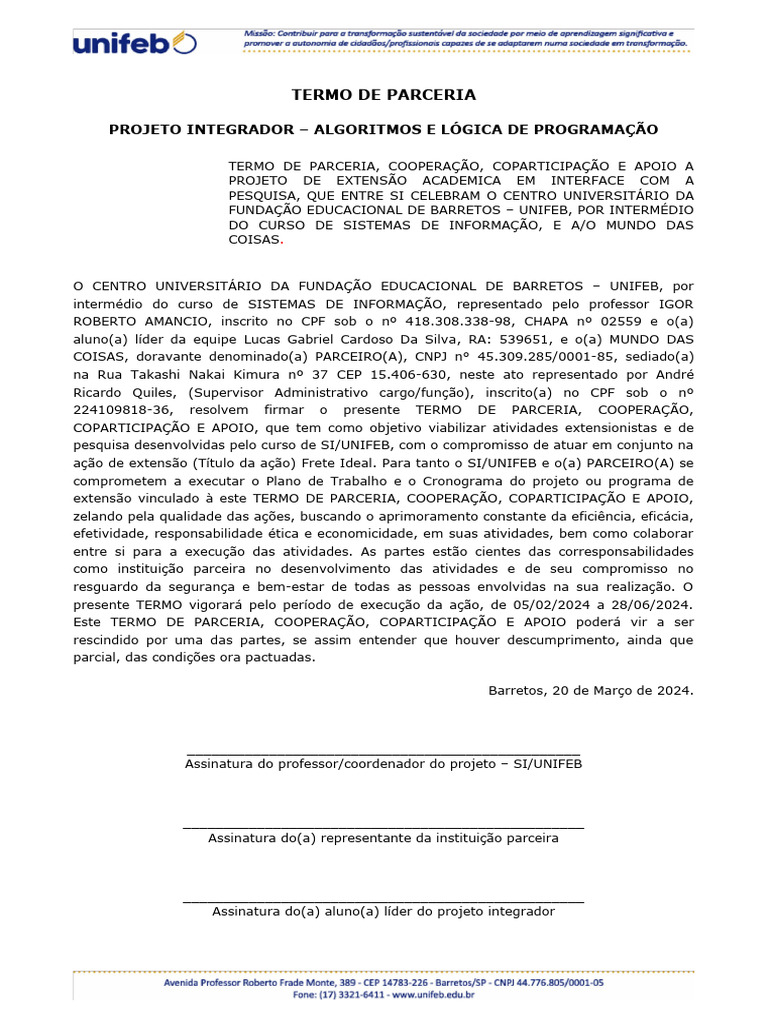 Modelo Termo de Parceria PI SI | PDF