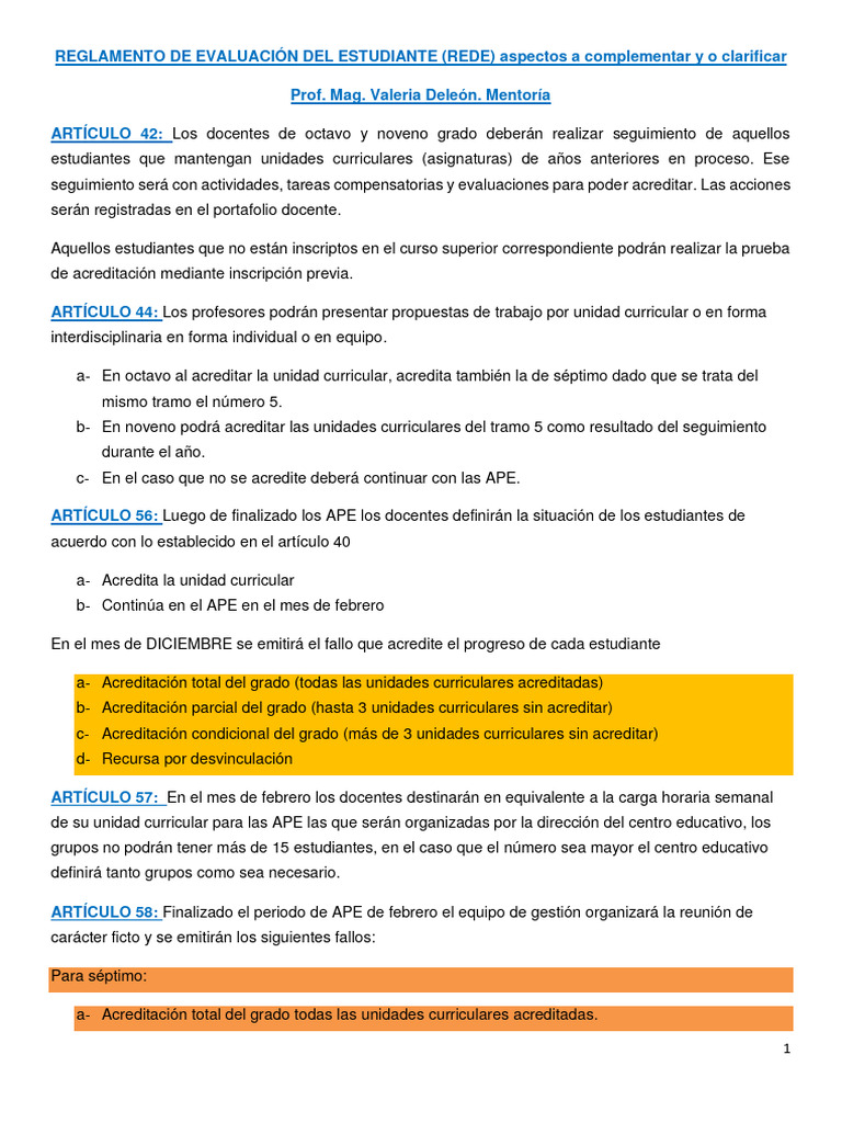 Reglamento de Evaluación Del Estudiante Aspectos A Clarificar o Complementar | PDF | Evaluación ...