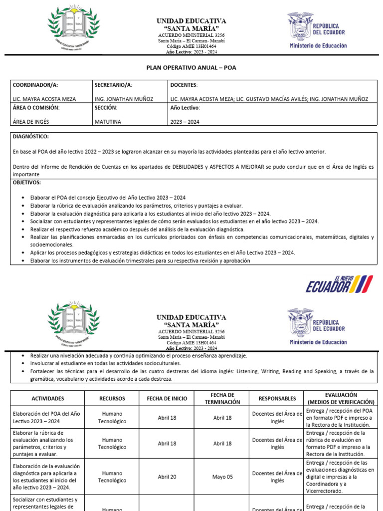 Poa 2024 - 2025 | PDF | Evaluación | Enseñando