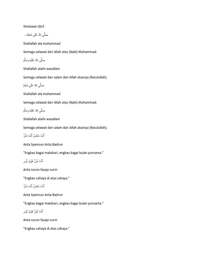 Lirik Sholawat Jibril | PDF