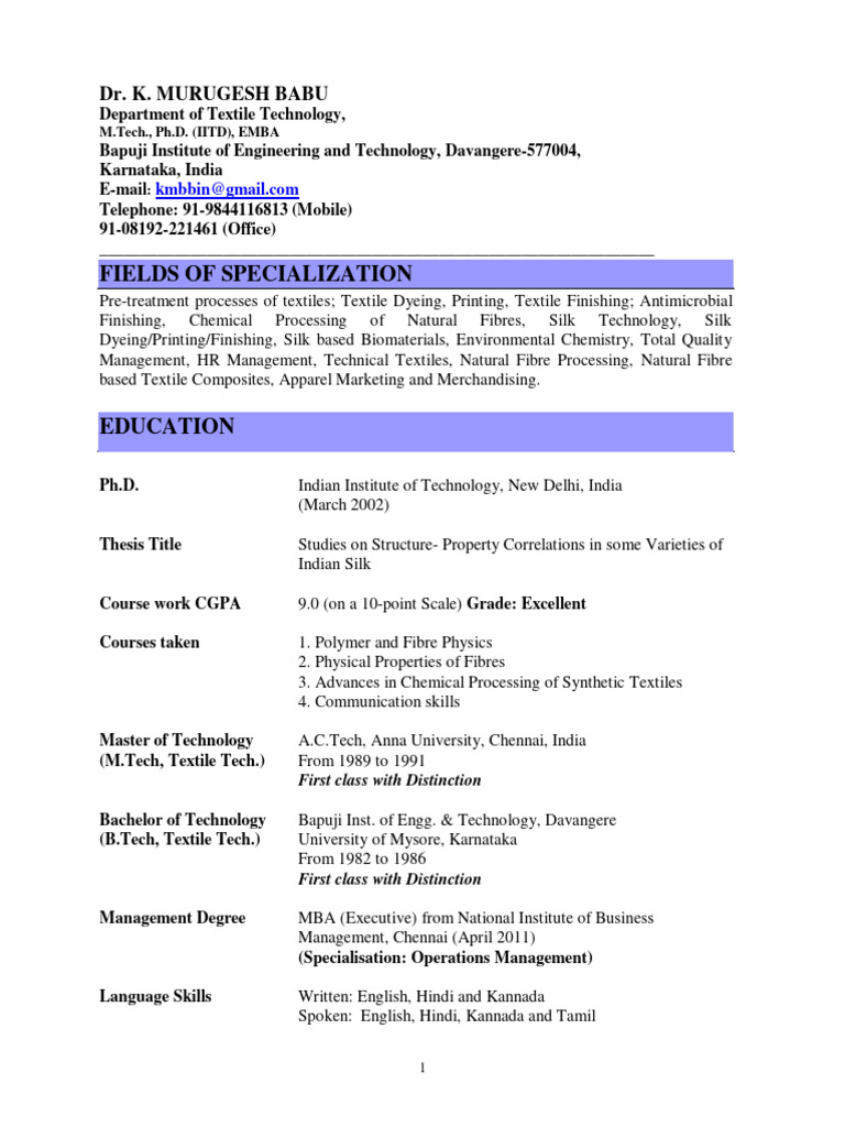 Dr. K. Murugesh Babu: Textile Expert | PDF | Textiles | Tissue Engineering