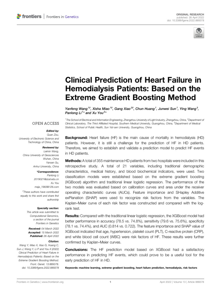Clinical Prediction of Heart Failure in Hemodialysis Patients: Based On ...