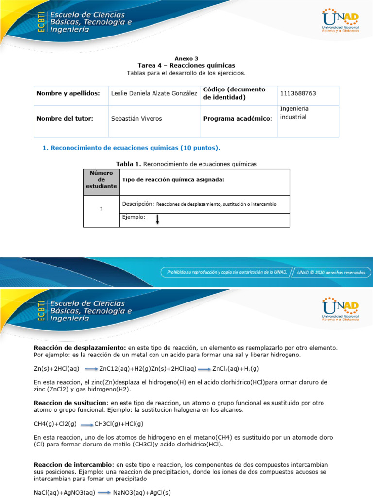 Unidad 3 - Tarea 4 - Reacciones Quimicas | PDF | Ácido clorhídrico | Compuestos químicos