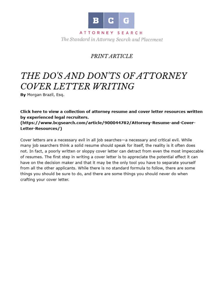 The Do's and Dont's of Attorney Cover Letter Writing | Download Free PDF | Proofreading | Résumé