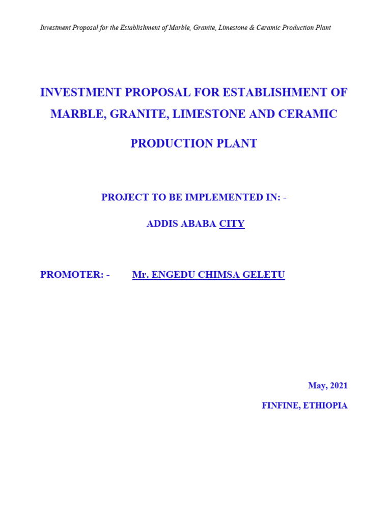 Investment Proposal For Establishment of Marble, Granite, Limestone and ...