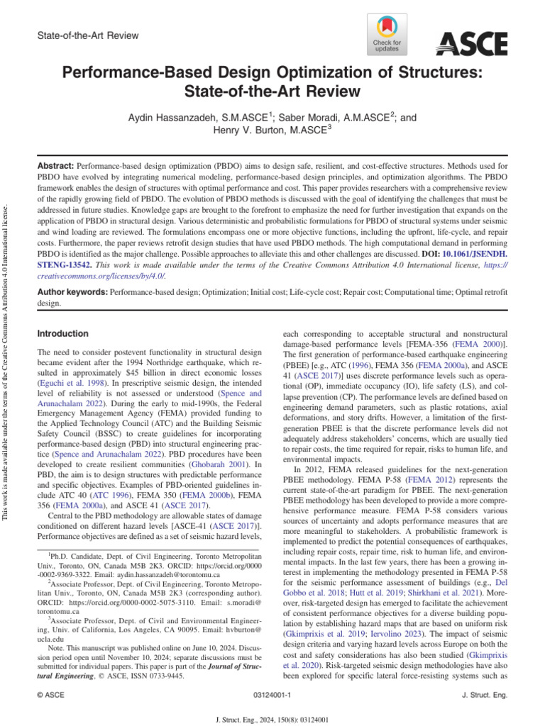 Hassanzadeh Et Al 2024 Performance Based Design Optimization of Structures State of The Art ...
