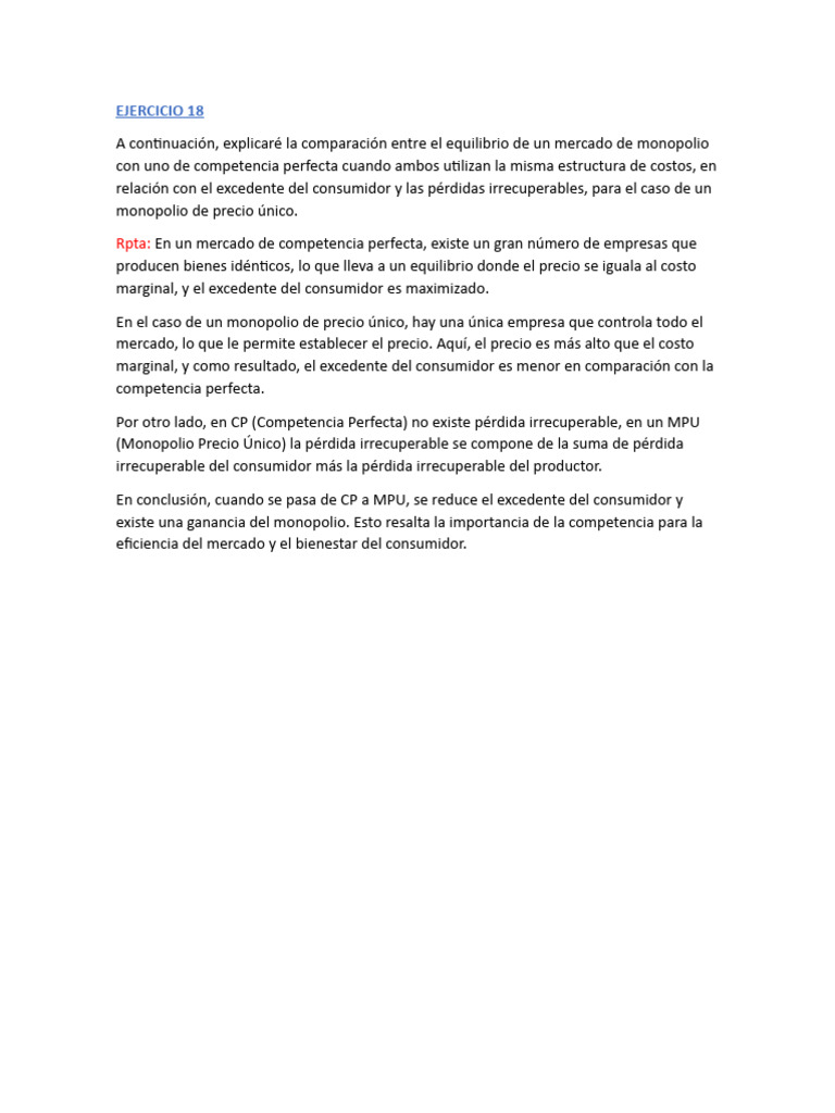 Ejercicios 18-23 Balotario Microeconomy | PDF | Monopolio | Mercado (economía)