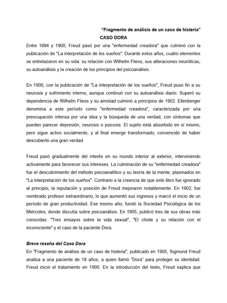 CASO DORA | PDF | Sigmund Freud | Psicoanálisis
