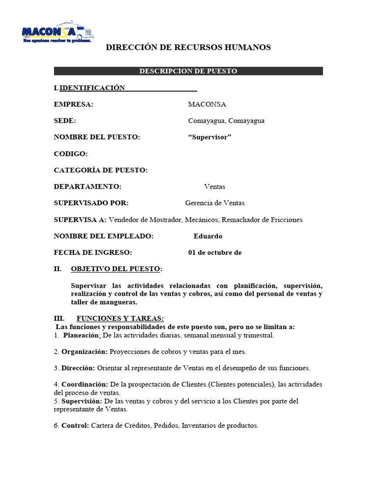 Ficha de Puesto Eduardo | PDF | Planificación Ficha de Puesto Eduardo | PDF | Planificación