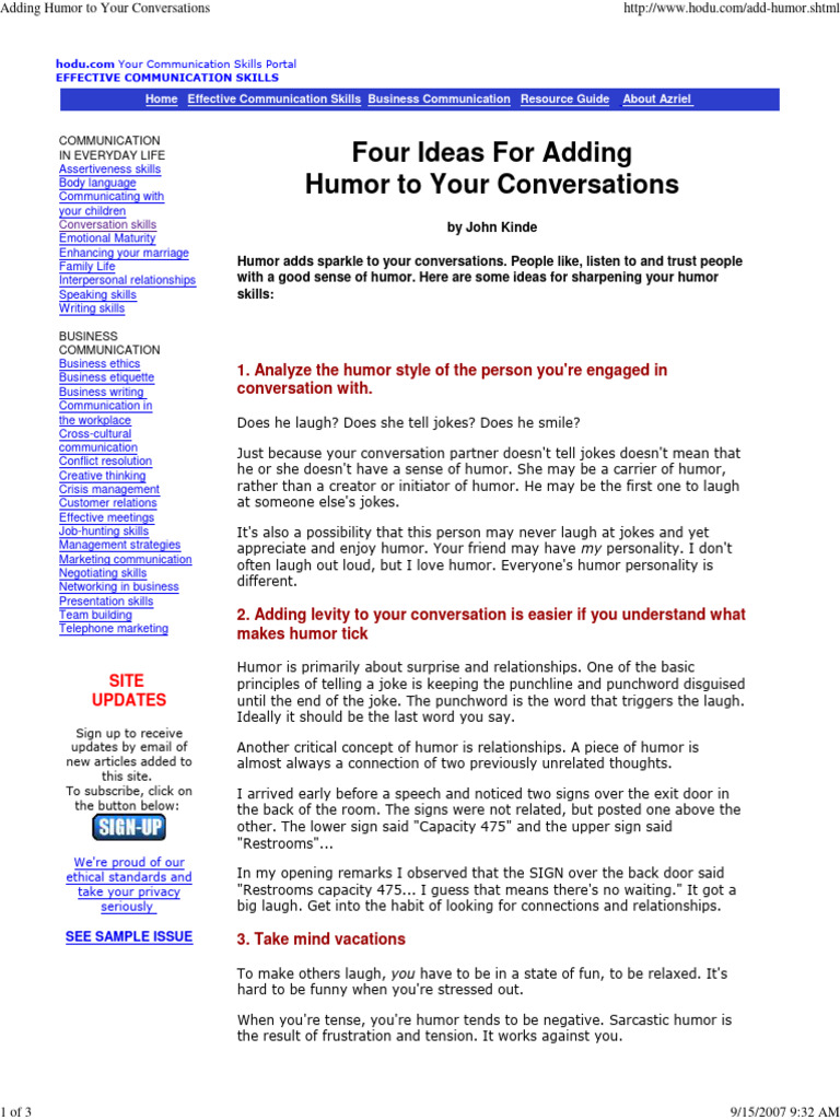 Adding Humor To Your Conversations | PDF | Humour | Communication