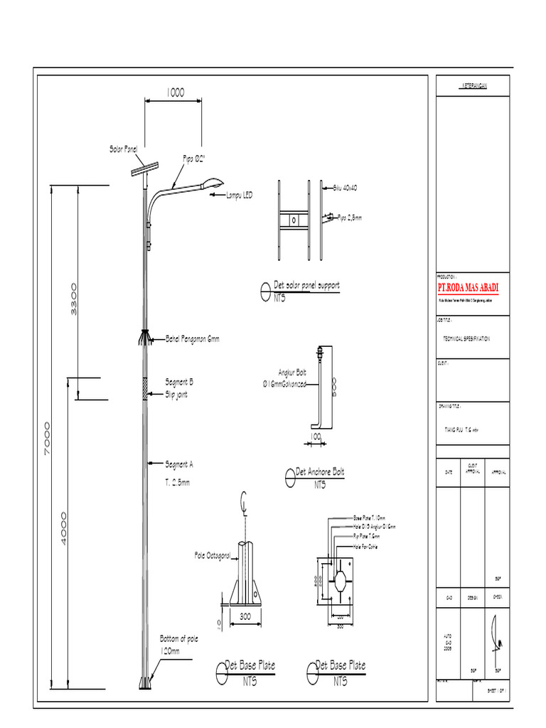 Tiang 7 Mtr Octagonal Single Arm-Model | PDF