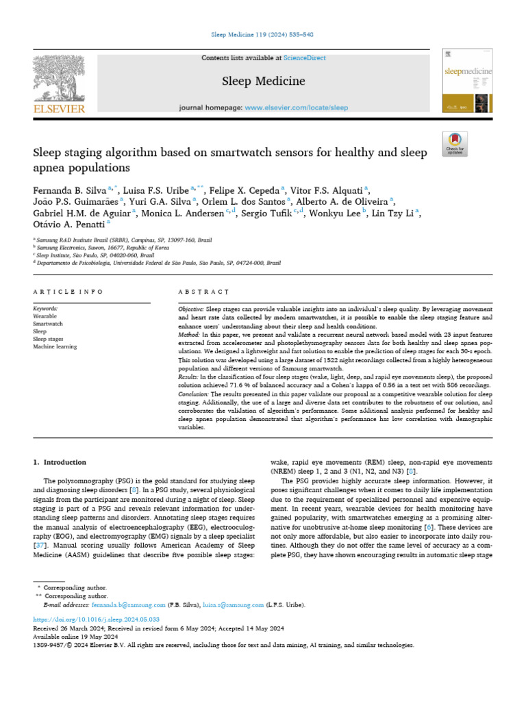 Silva - 2024 - Sleep Staging Algorithm Based On Smartwatch Sensors For Healthy and Sleep Apnea ...