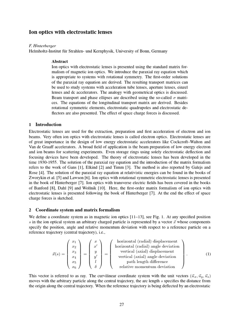 Ion Optics with Electrostatic Lenses | PDF | Optics | Euclidean Vector