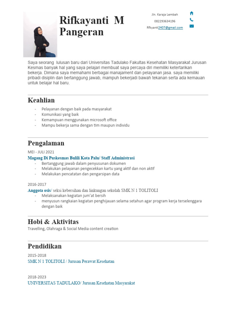 FREE TEMPLATE CV Lulusan S1 by Vina Muliana | PDF